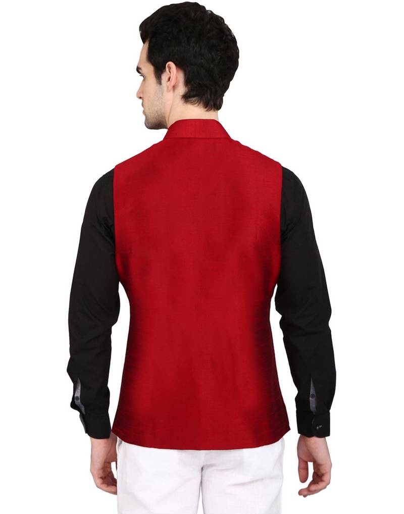 Indian Attire Designer Ethnic Maroon Solid Blended Silk Koti (Waistcoat ...
