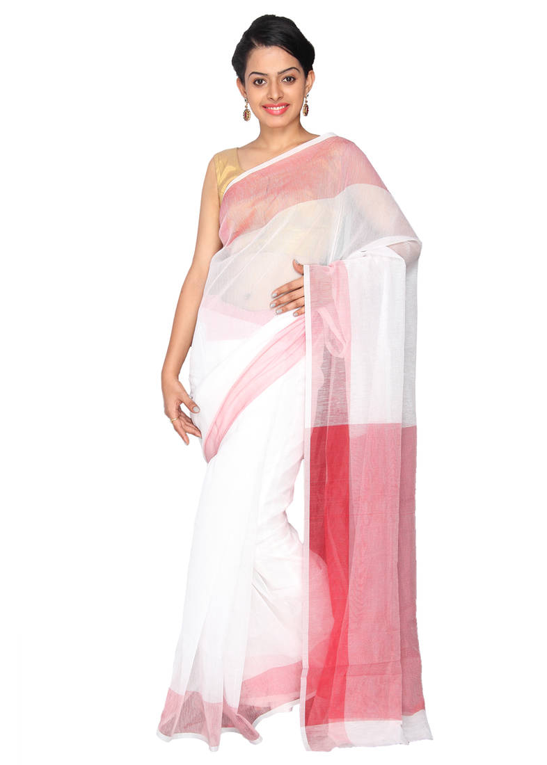 White plain cotton silk saree - Pavecha's - 2064049