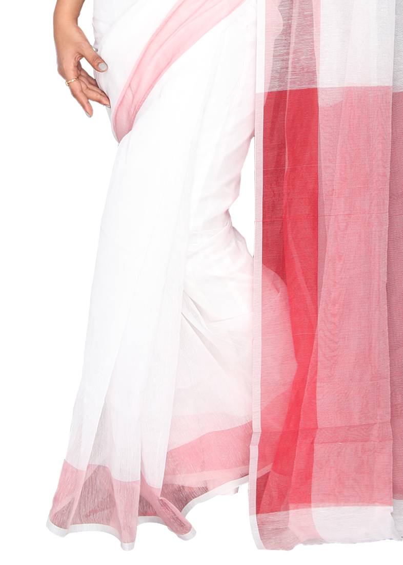 White plain cotton silk saree - Pavecha's - 2064049