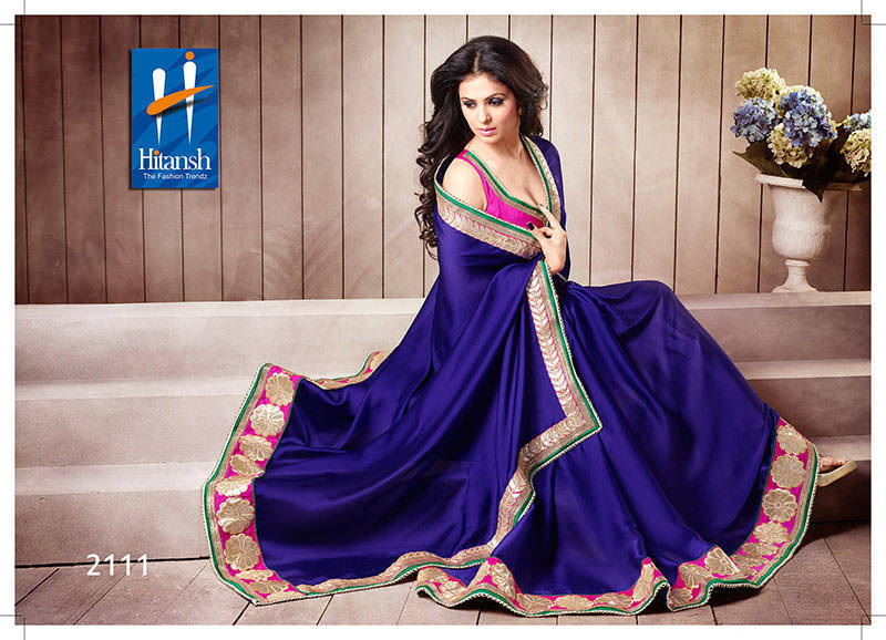 Purple Designer Saree with blouse piece - Hitansh Fashion - 274721