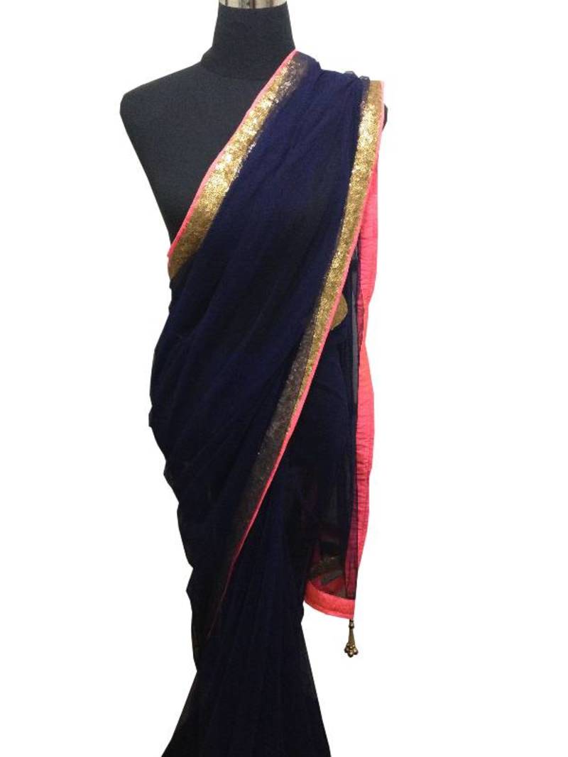 Navy Blue Net Saree - Alina Couture - 275464