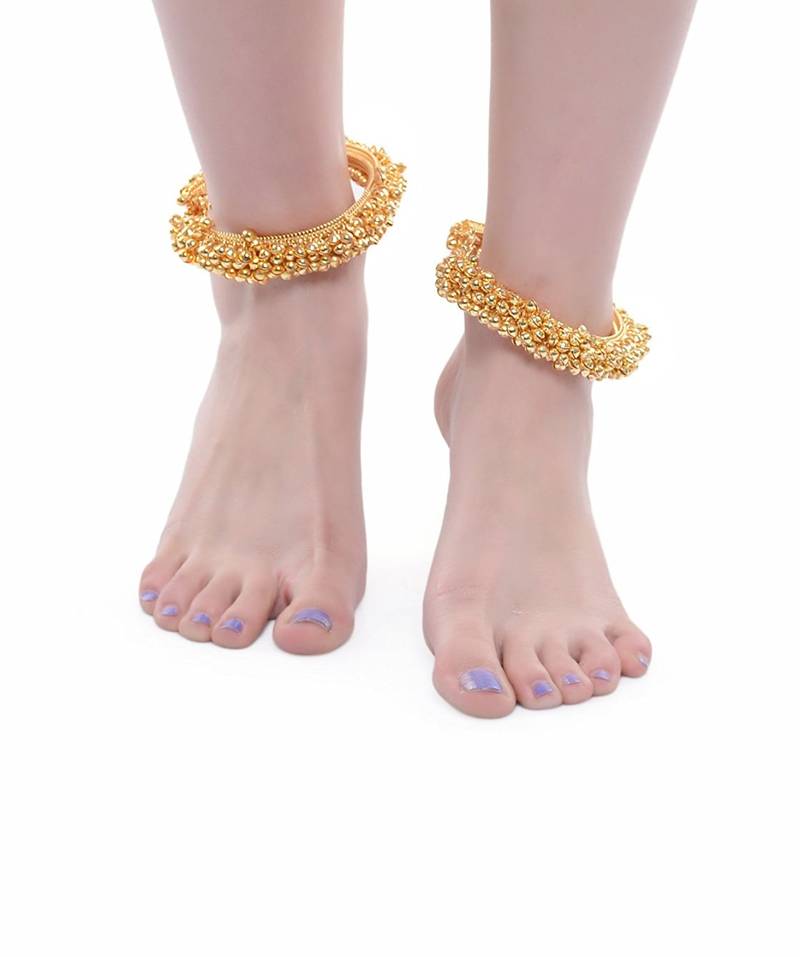 Gold Bells Kada Payal Anklets Pair - ETHNIC INDIA - 2071239