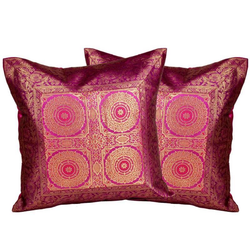 Magenta Jacquard Silk Cushion Cover 2 Pc. Set - UFC MART - 276565