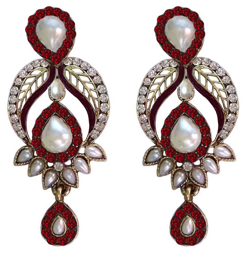 Maroon Crystal Earrings - Shreya Collection - 2077309