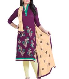 Purple ebroidered cotton salwar with dupatta - MANVAA - 2125646