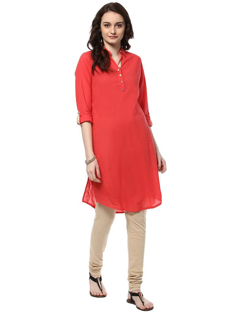 Jaipur Kurti Women's Cotton Peach Colour Kurti - Jaipur Kurti - 2140246