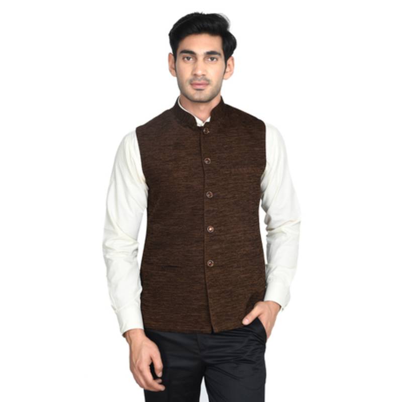 Maroon plain poly cotton round neck men jacket - Shaurya-F - 2144505