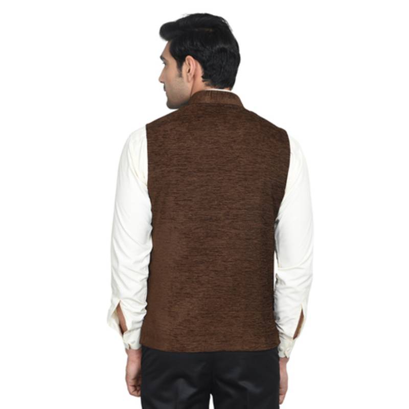 Maroon plain poly cotton round neck men jacket - Shaurya-F - 2144505