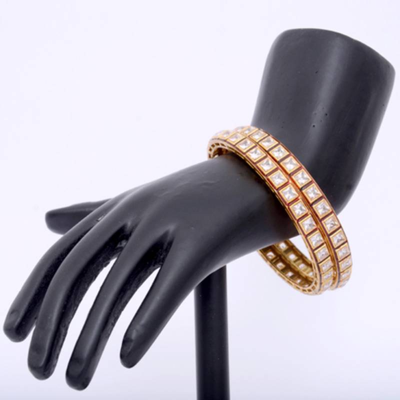 Trendy Maroon Meena Polki Bangles - getjewelified - 291714