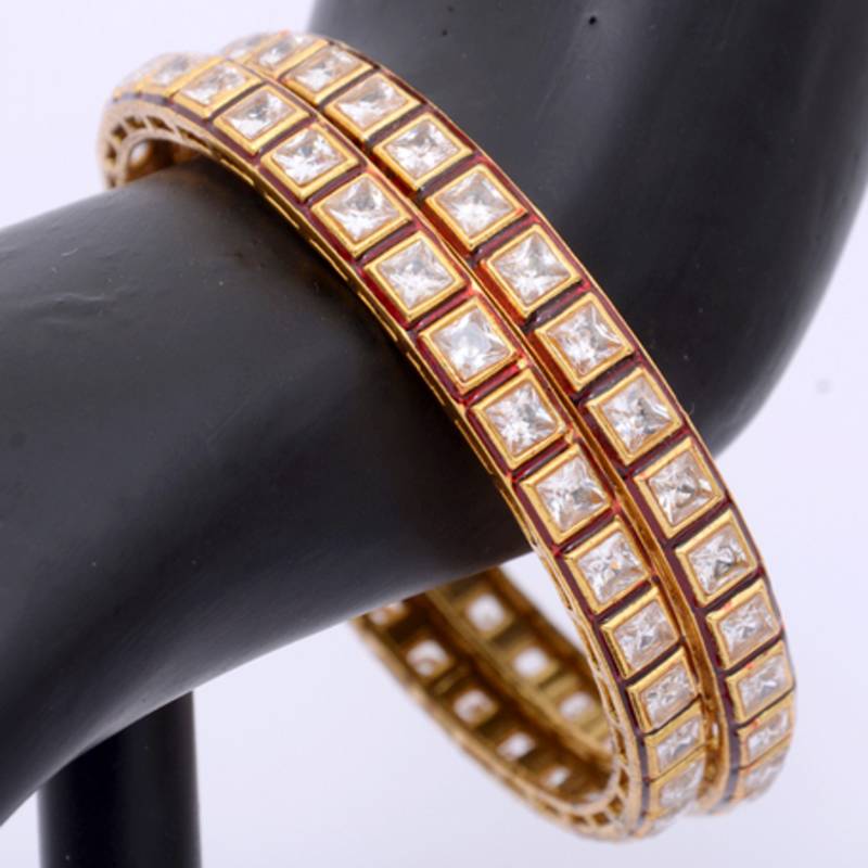 Trendy Maroon Meena Polki Bangles - getjewelified - 291714