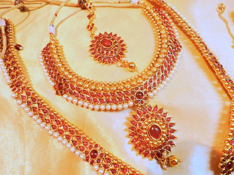 Full Ruby Golden Bridal Set - Runjhun Jewellery - 293791