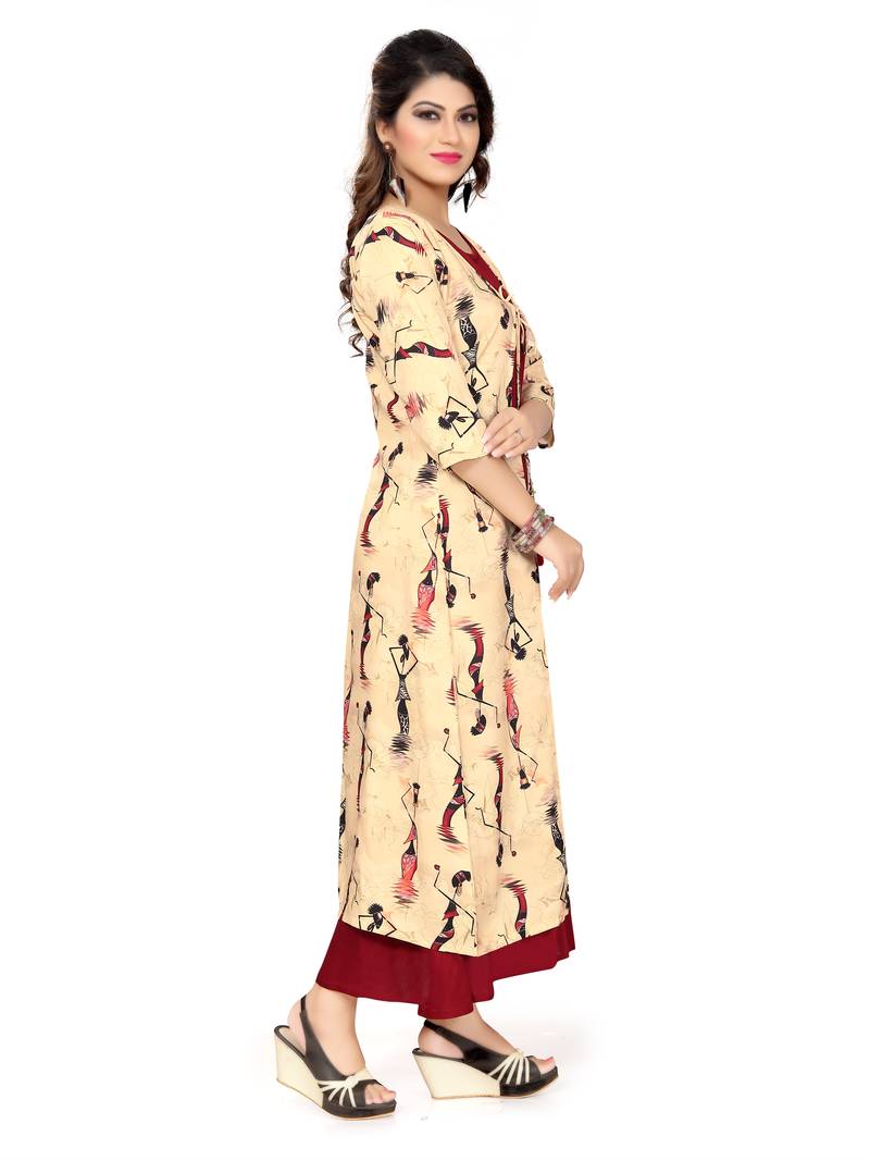 Multicolor printed rayon stitched long kurtis - Velentino Trend - 2211979