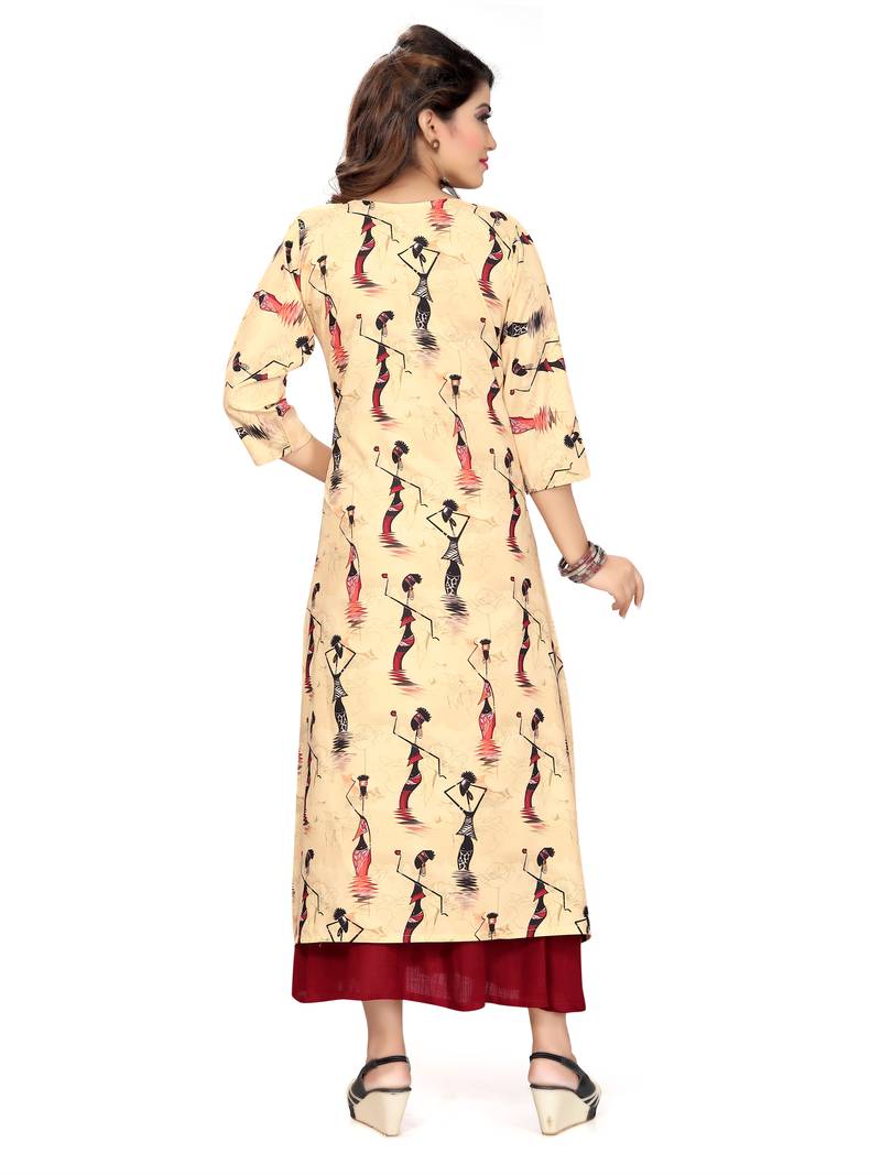 Multicolor printed rayon stitched long kurtis - Velentino Trend - 2211979