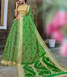 Parrot green woven banarasi silk saree with blouse - Monjolika - 2213658