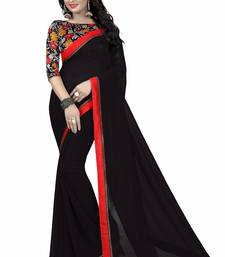 Black Plain Georgette Saree With Blouse - Zypara - 2228446