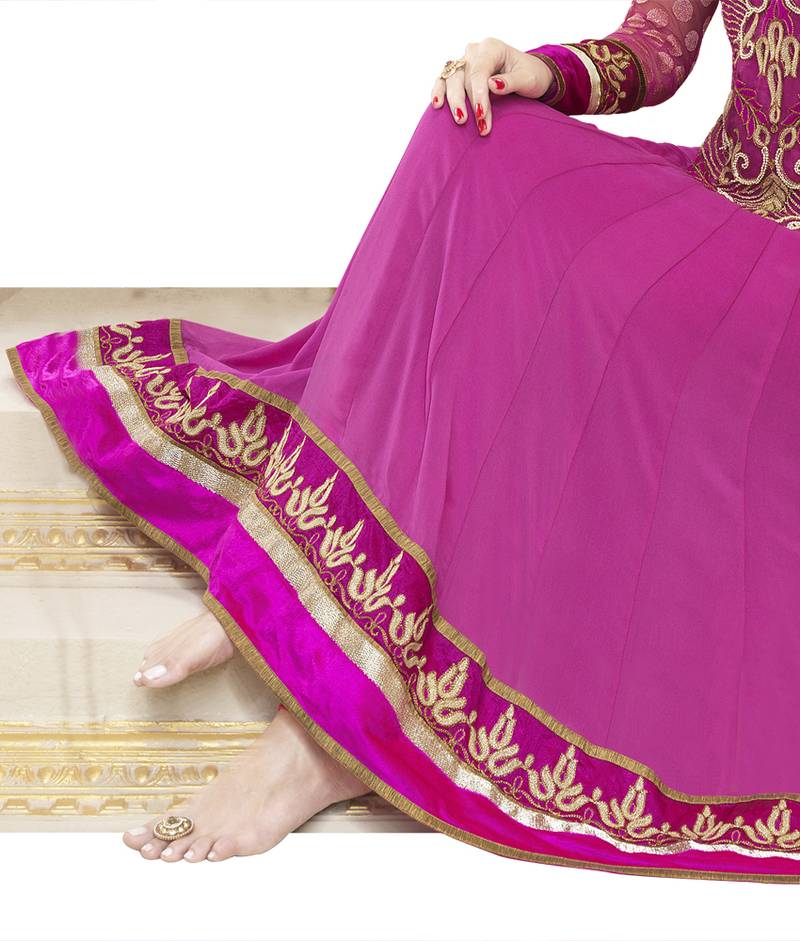 Magenta Color Traditional Embroidered Pure Georgette Semi-Stitched ...