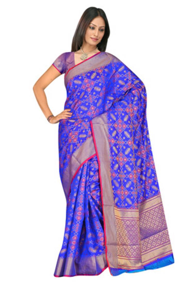 dark blue printed art silk saree with blouse - Maa Gaytri Sarees - 2288378