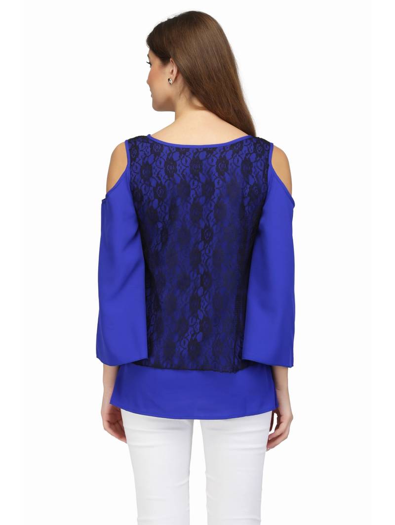 Dark Blue Solid casual tops - Karmic Vision - 2290745