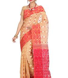 Beige hand woven silk cotton saree - Sajasajo - 2294547
