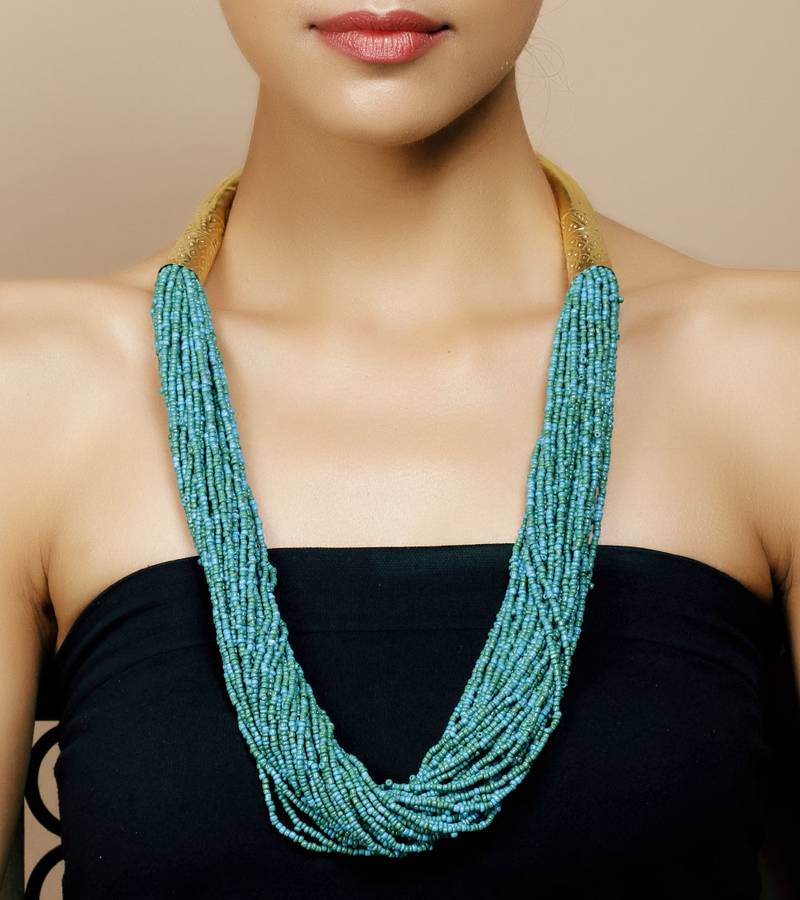 Teal Multibeaded Hasli - Aradhyaa Jewel Arts - 309813