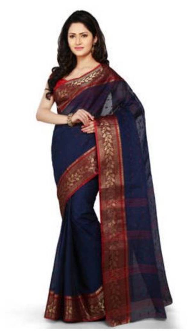 Bengali Tant Saree Blue & Red - Richa Pandey - 2303650