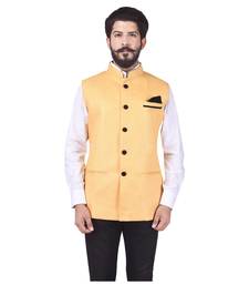 Yellow Cotton Jute Nehru Jacket - Veera Paridhaan - 2304839