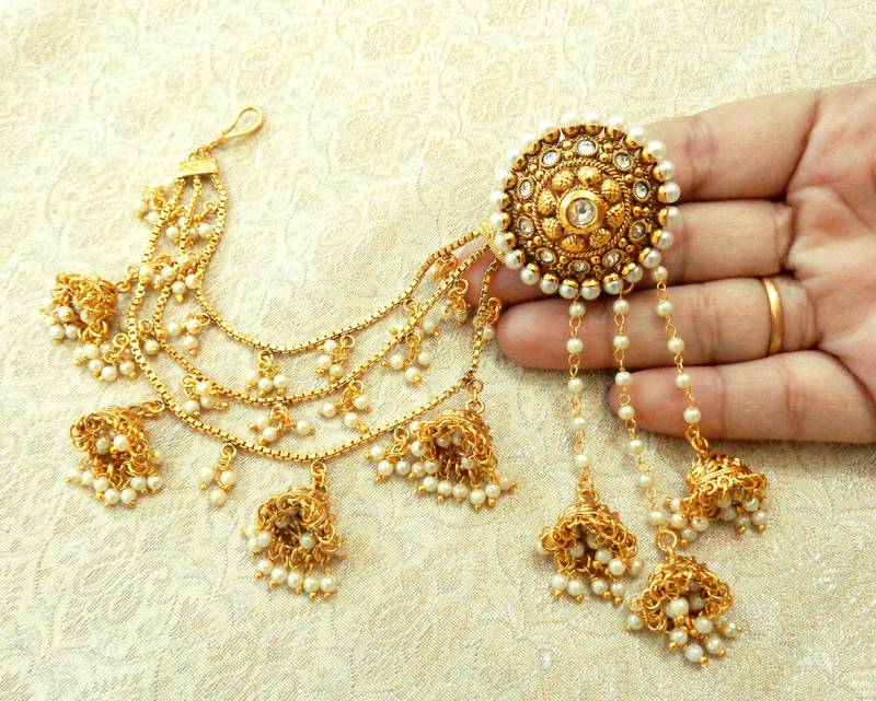 Devsena bahubali white pearl zircon kundan kundan jhumka earring with ...