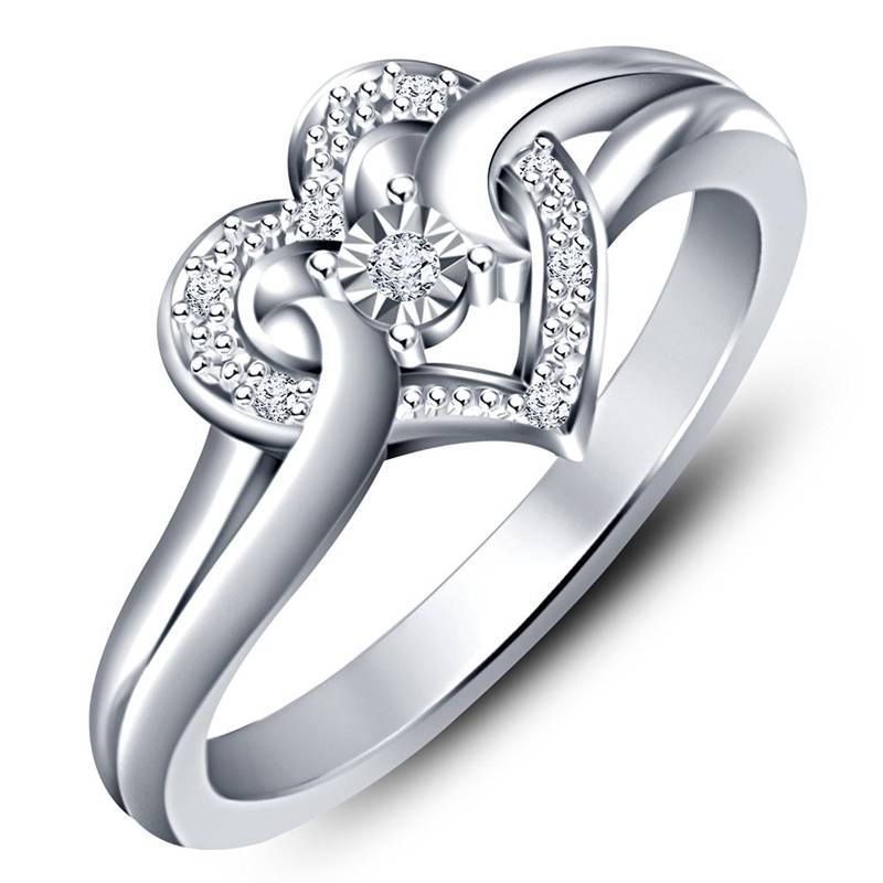 Solitaire Heart Shape & Round White CZ Womens Beautiful Engagement Ring ...