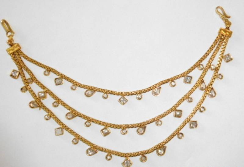 3 Row Chain Polki Gold Plated Passa Jura Jooda Hair Accessory - ETHNIC ...