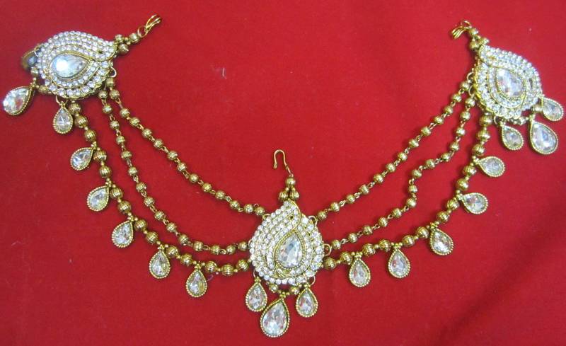 Designer Hair Accessory Jooda Jura Chain Crystal Polki Gold Plated ...