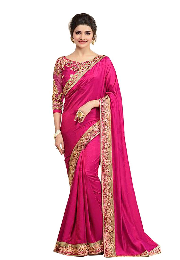Pink embroidered paper cotton saree with blouse - krishnam parmas - 2322383