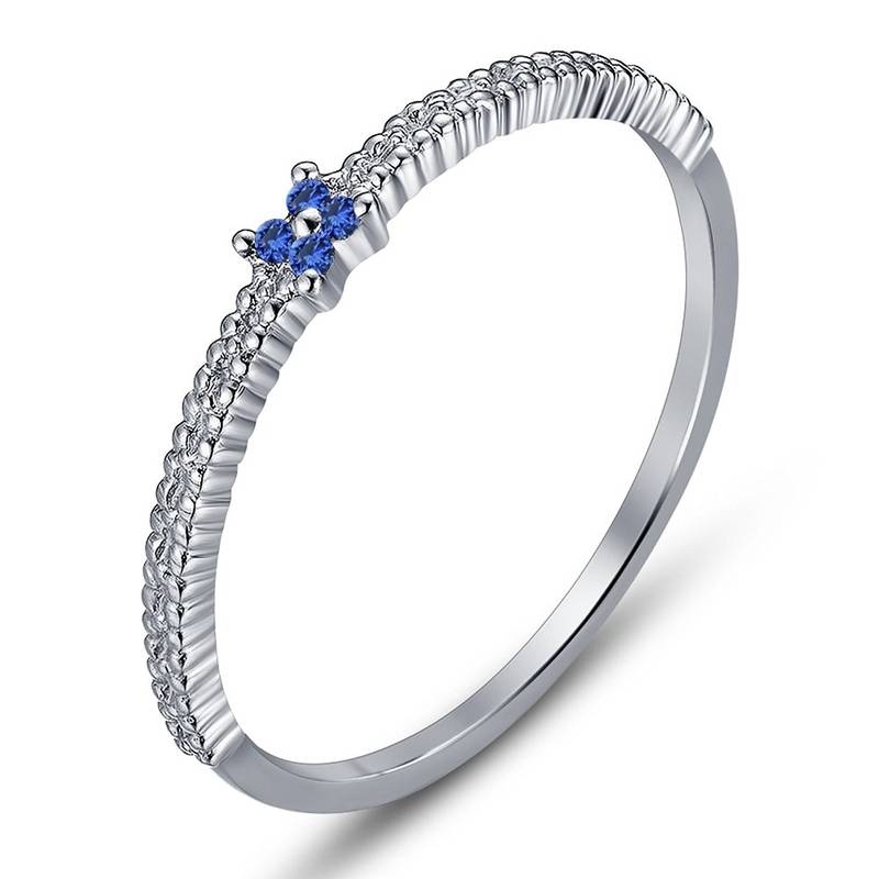 Round Shape Blue Created Sapphire Beaded Simple Ring For Women's ...