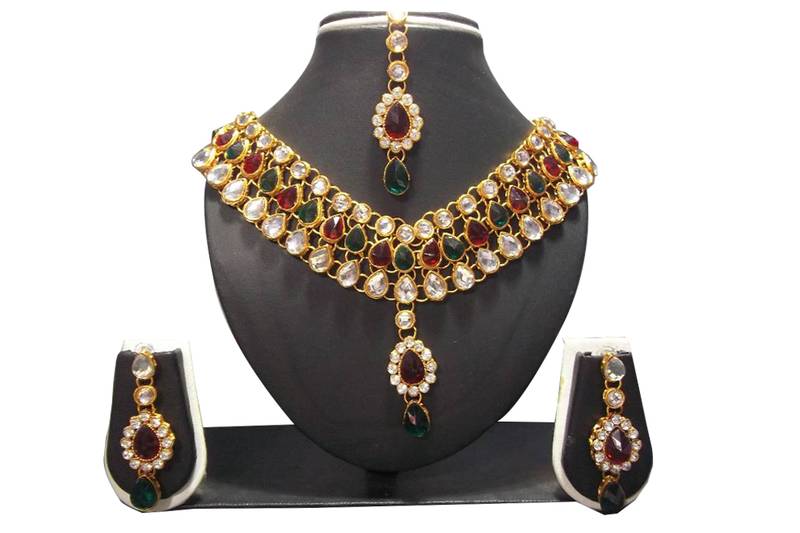 Multi color stone dulhan set - Shree Mauli Creation - 174130