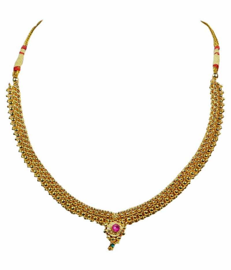 Kolhapuri Golden Thushi Necklace - soubhagya jewellers - 2340396