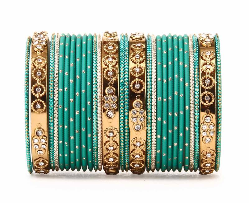 Traditional Bangle Set With Golden Dotted Bangles By Green - Leshya ...