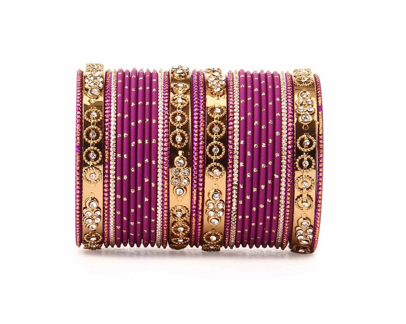 Traditional Bangle Set With Golden Dotted Bangles By Purple - Leshya ...