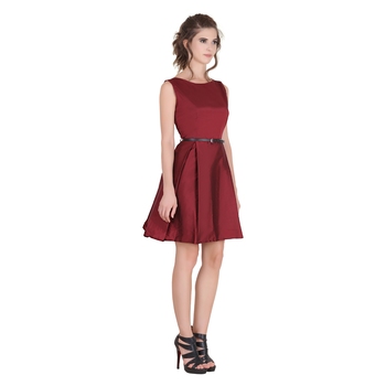 Red Colored Sleevless Silk Western Dresses - Rutvi Fashion - 2364368