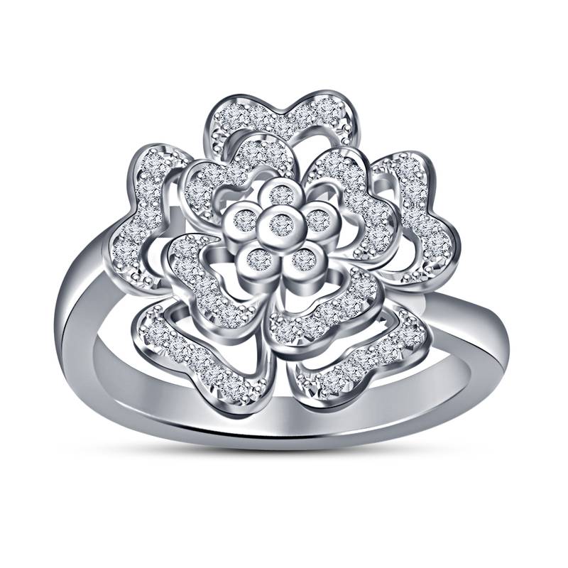 Brilliant Flower Shape Cubic Zirconia Platinum Plated Ring for Women ...