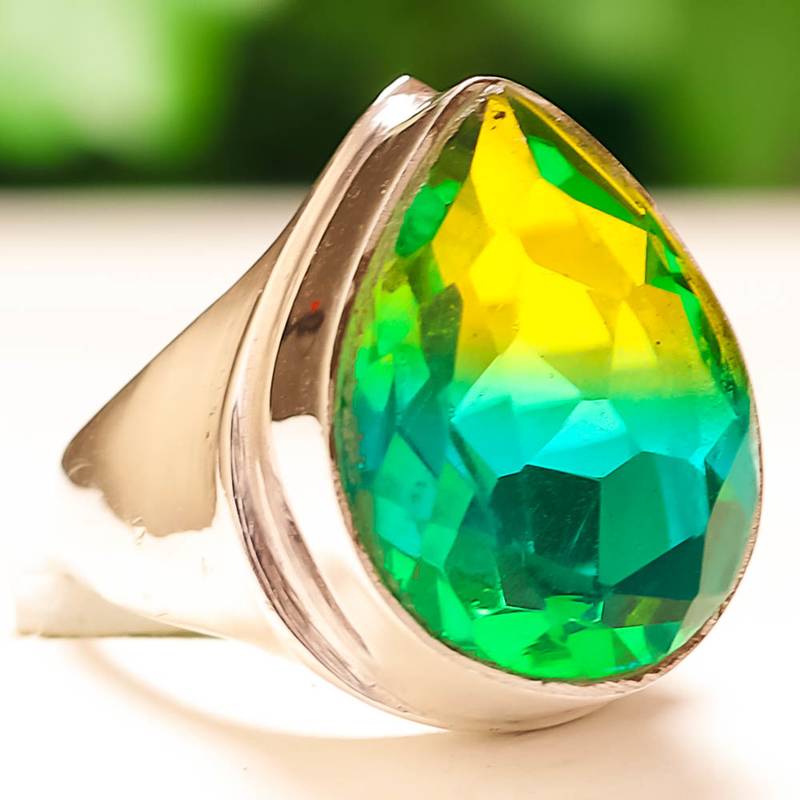 Bi- color tourmaline gemstone 925 sterling silver ring 7.75 - SILVER ...