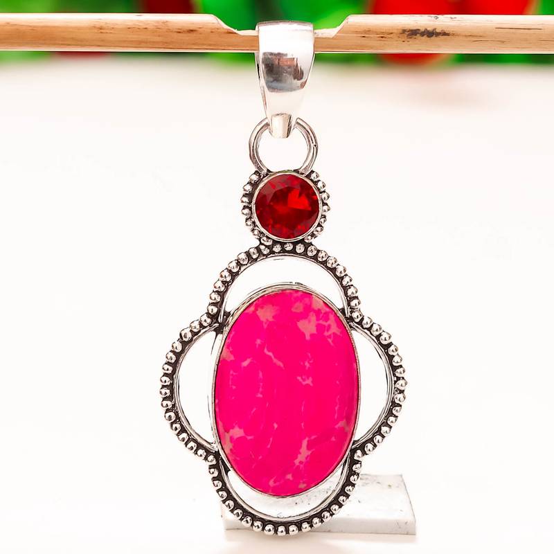 Pink larimar gemstone 925 sterling silver bohemain pendant 2.54 ...