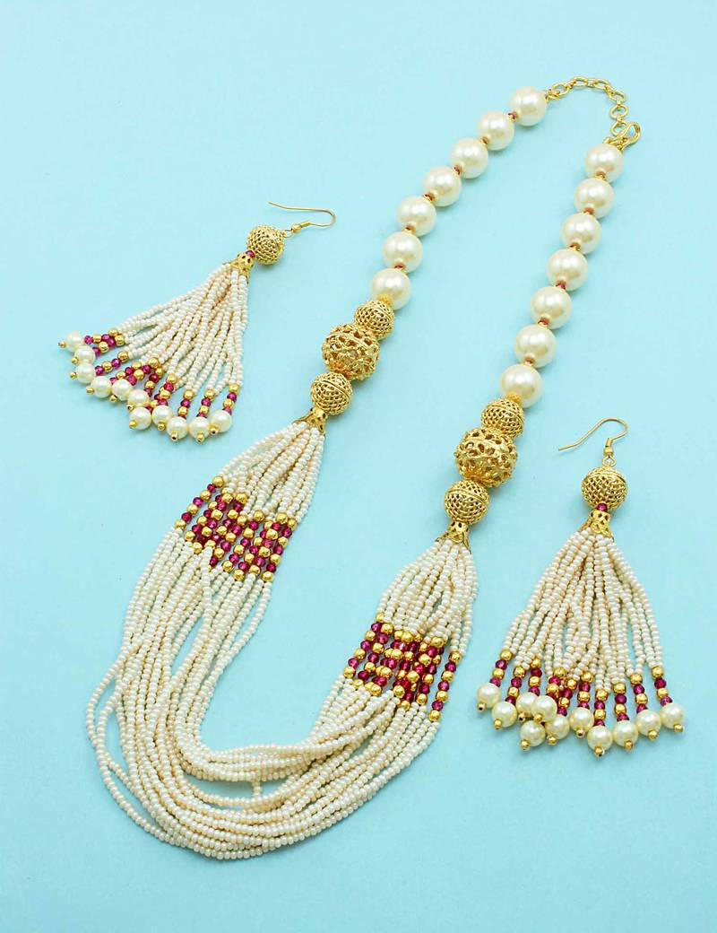 Dark pink designer mala set jewellery for women - Orniza - 2417649