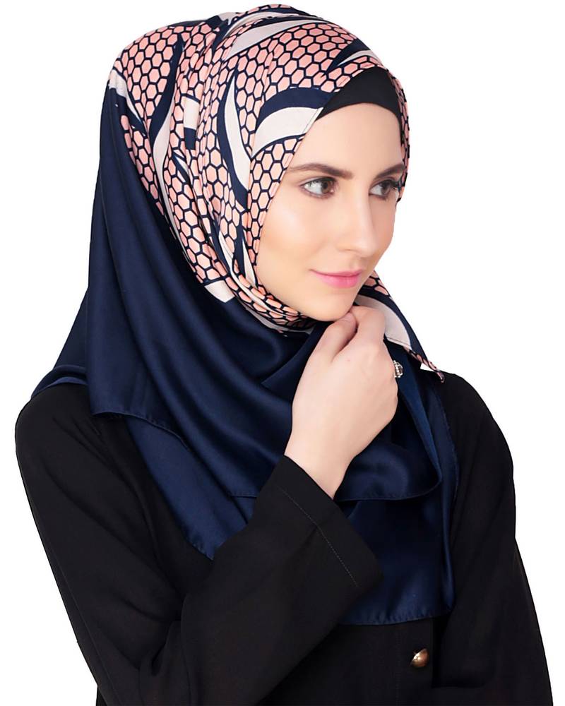 Navy blue printed hijab - Modest Forever - 2419623