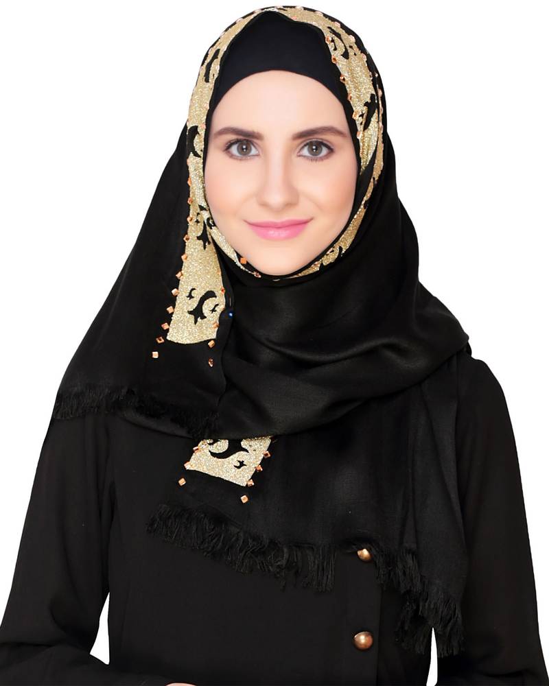 Black hijab with golden border - Modest Forever - 2419637