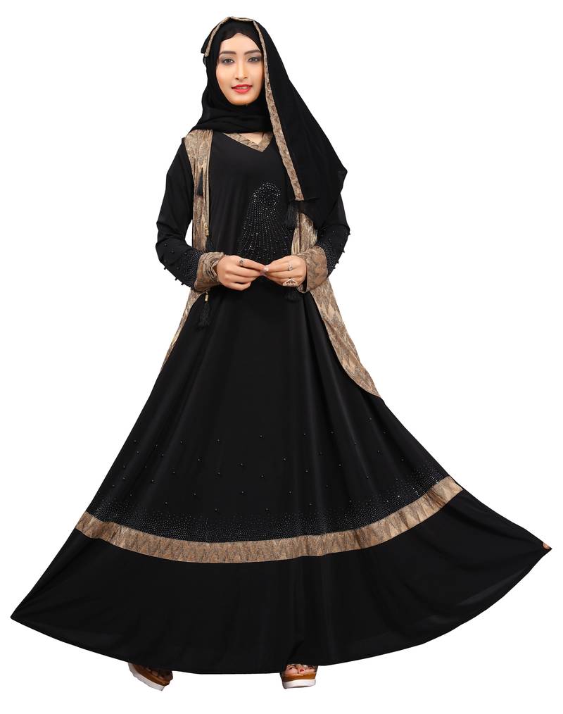 Black & Dark Biege Colour Diamond Stone Work Stretchable Lycra & Jacket ...