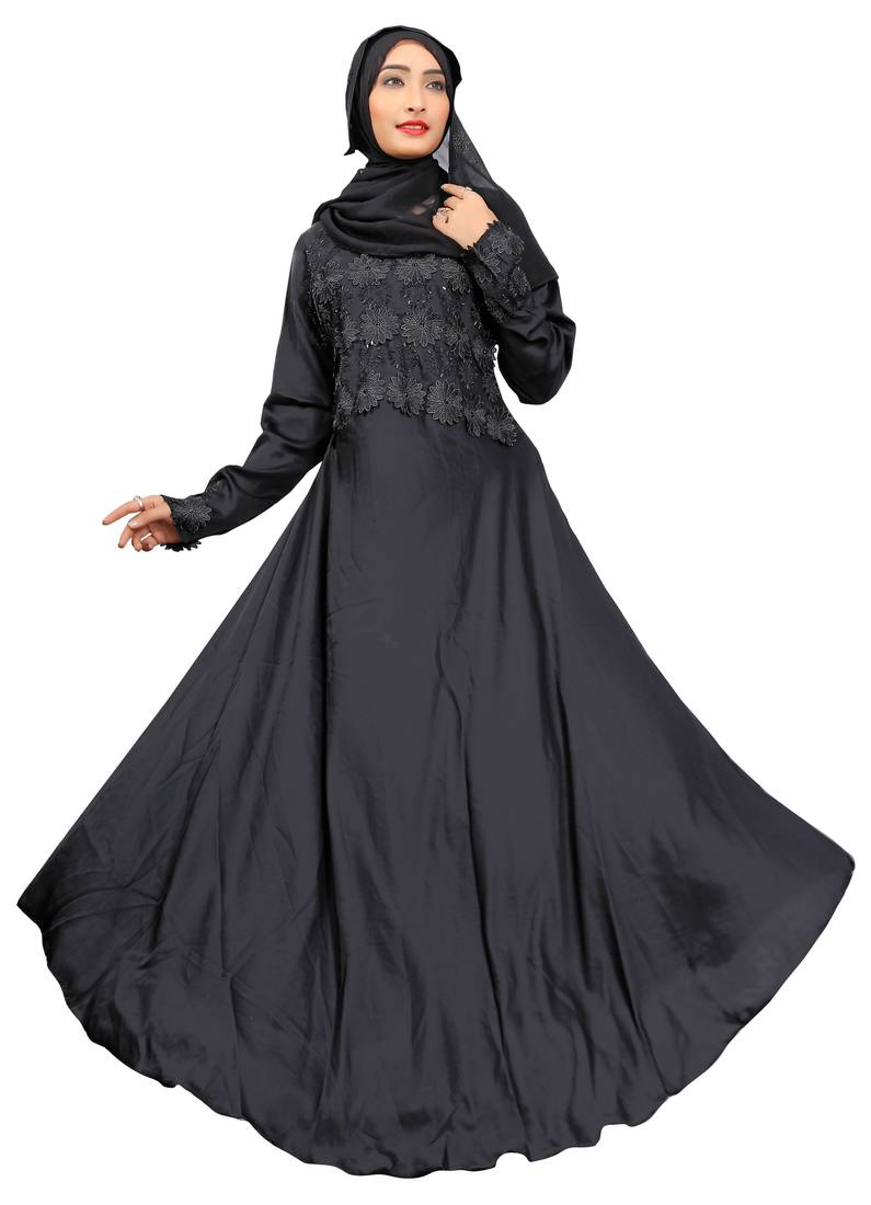 Black Colour Floral Embroidery High Quality Nida Anarkali Style Burka ...