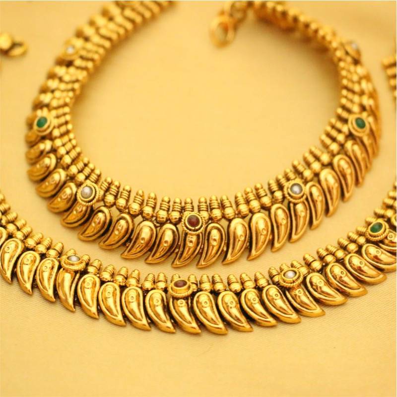 Beautiful gold look anklet - Sanvi Jewels - 325972