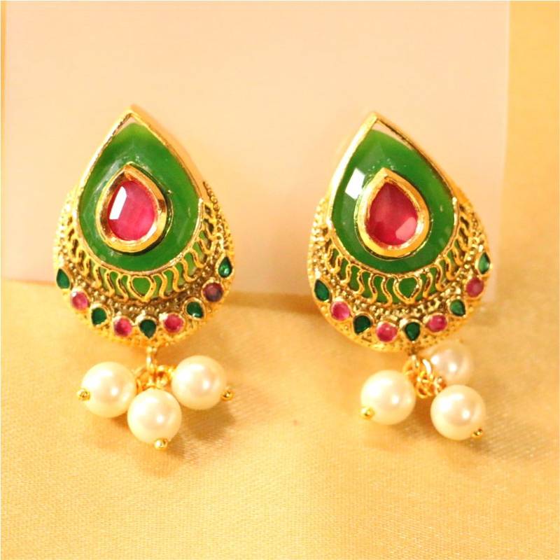 Beautiful pear shaped ruby pearl earring - Sanvi Jewels - 326574