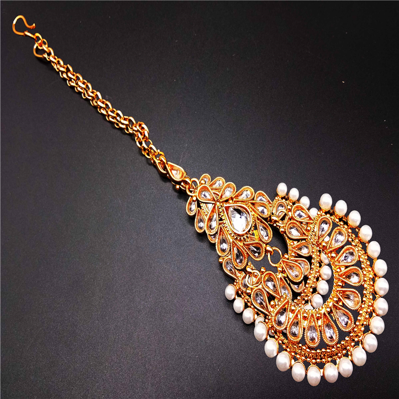 Gold pearl maang-tikka - Satyam Jewellery NX - 2432964