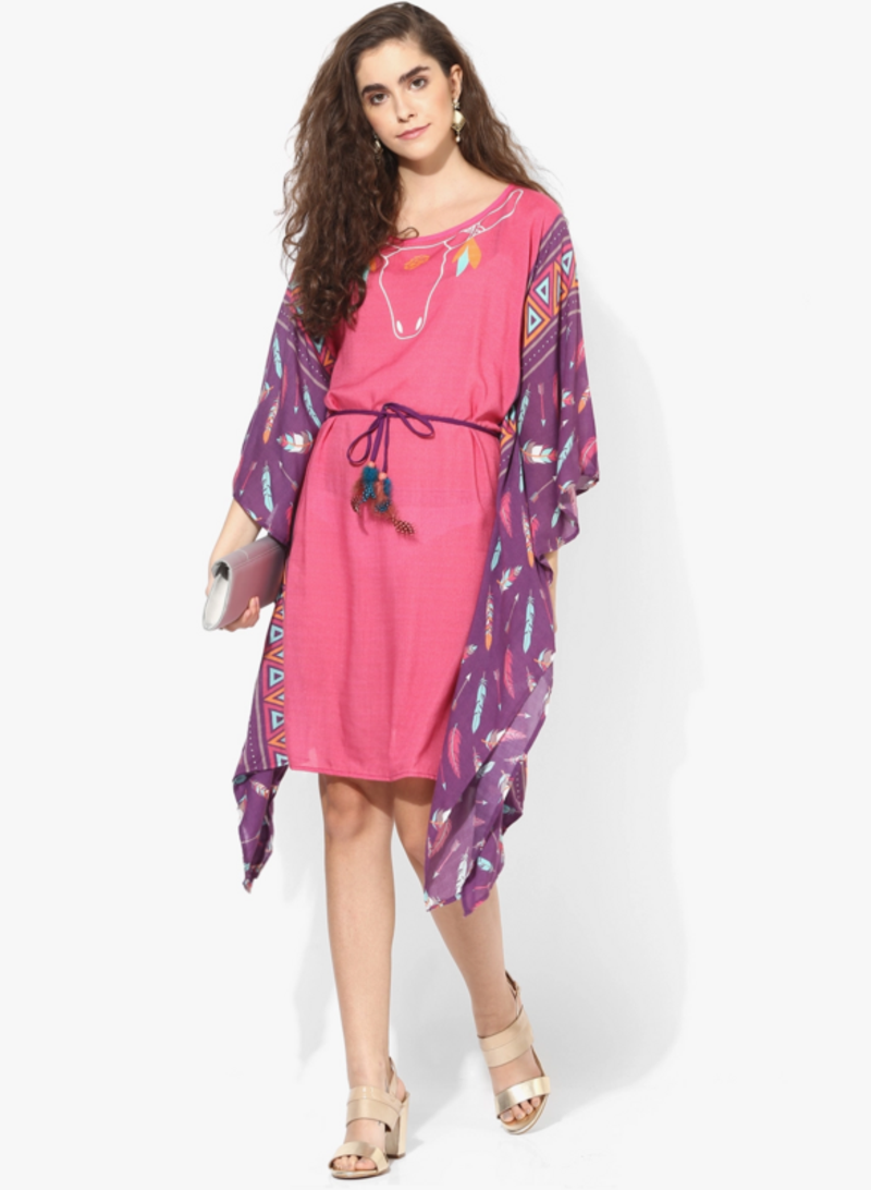 Boho Feathers Kaftan With Belt Kaftan - The Kaftan Company - 2433823