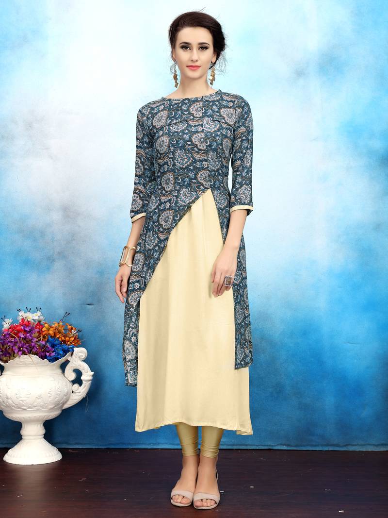 Multicolor printed rayon long-kurtis - Elevate Women - 2435252